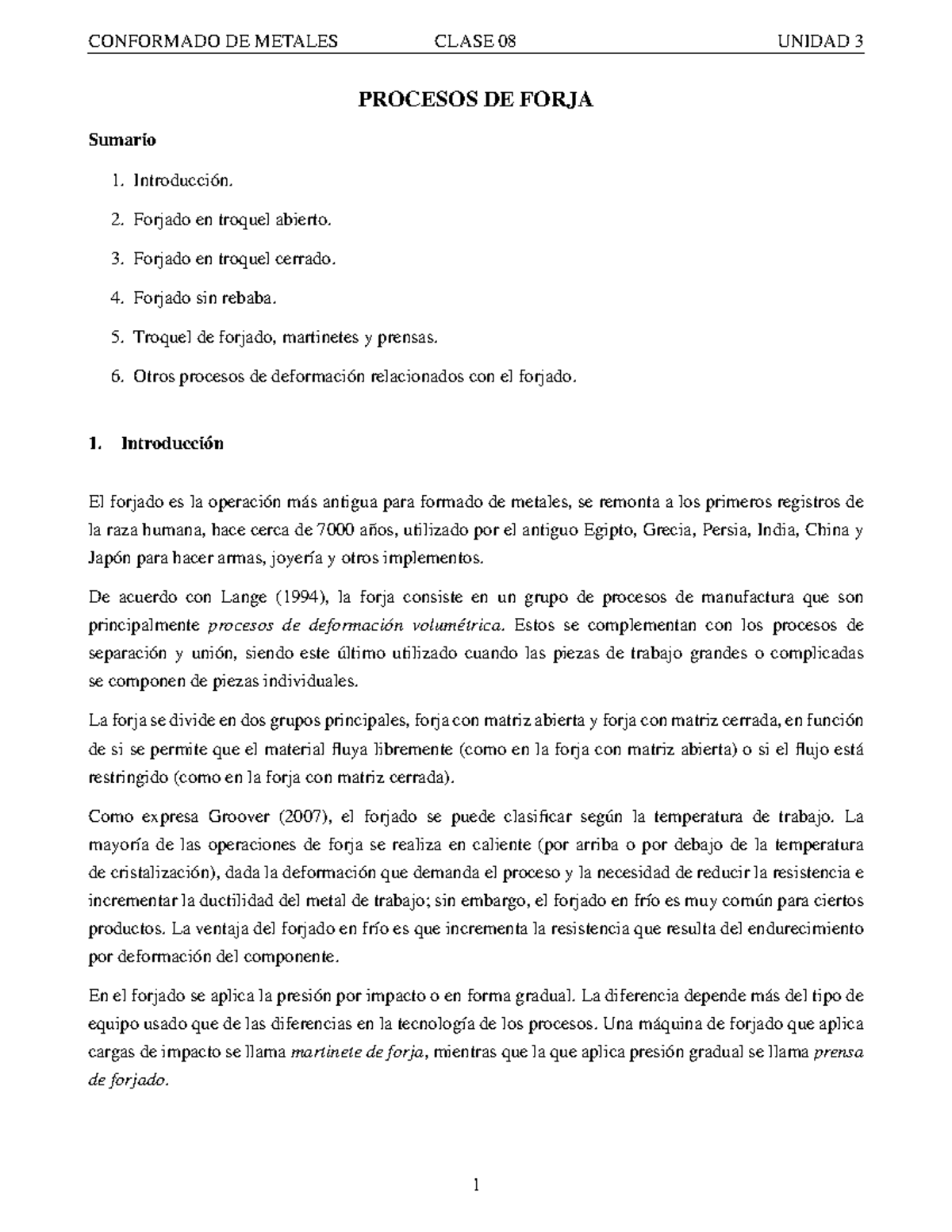 U3 Procesos de Forja: Forjado en Troquel Abierto y Cerrado - Studocu