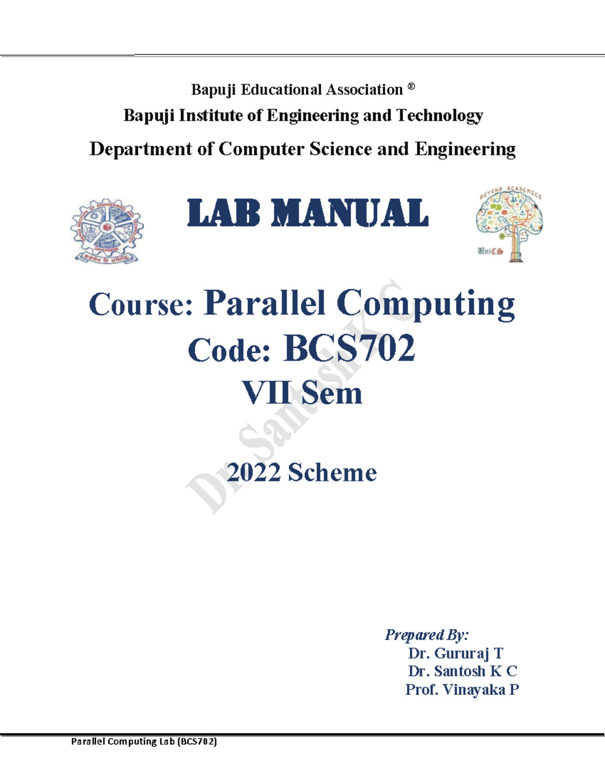 Parallel Computing Lab Manual (BCS702) - Programs and Execution Times - Studocu