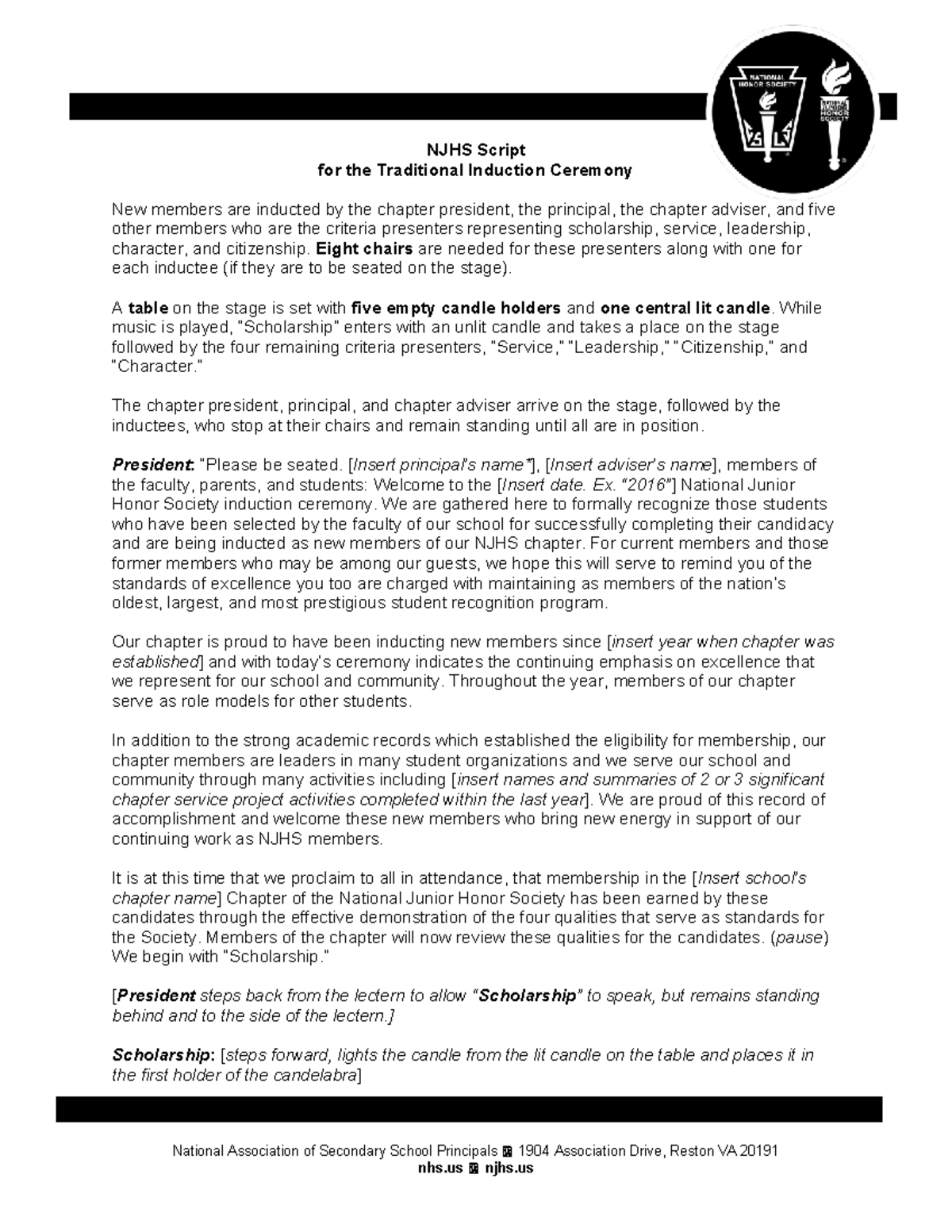 Induction Ceremony Script for NJHS Members - Studocu