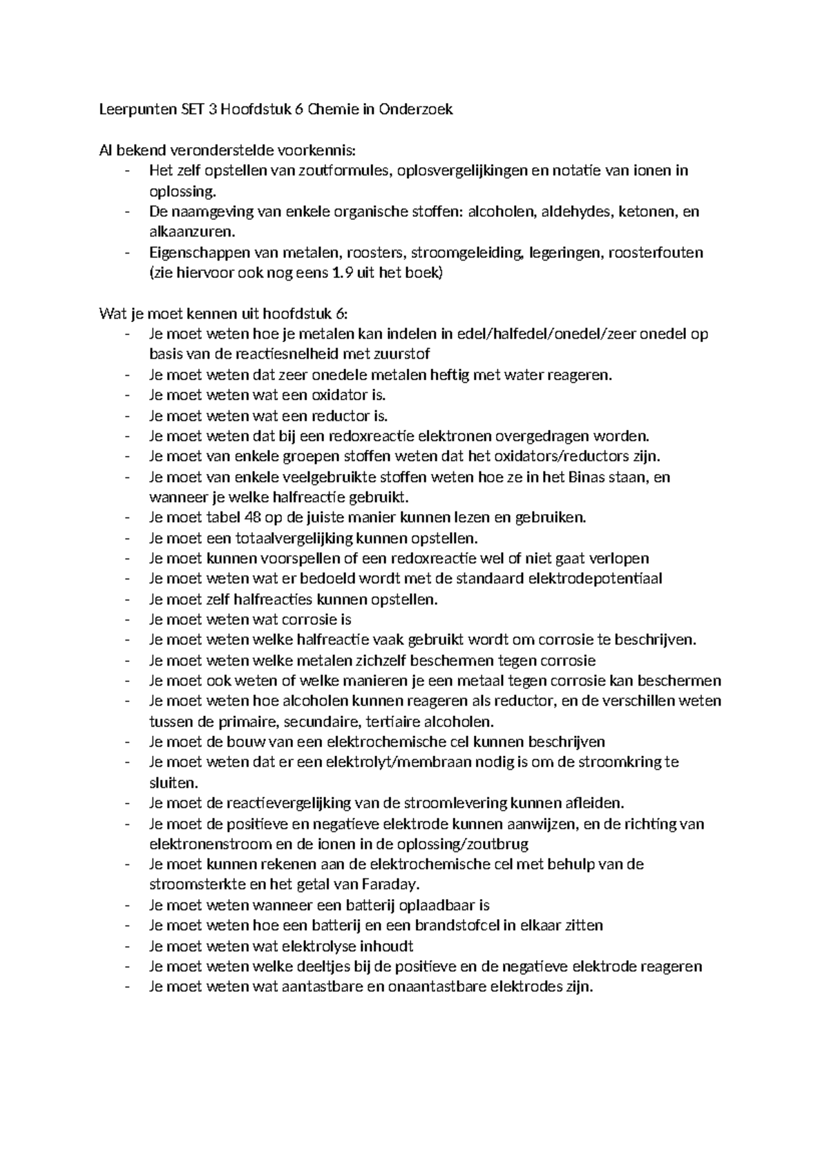 Leerpunten SET 3 Hoofdstuk 6: Chemische Reacties & Redoxprocessen ...