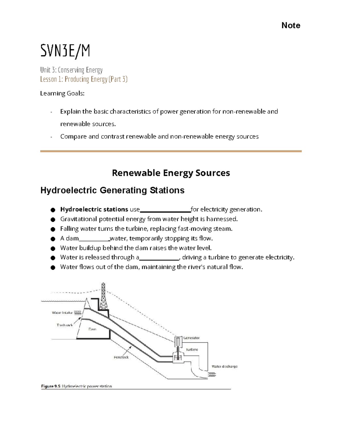 Unit 3: Lesson 1 - Producing Energy (Part 3) Notes on Renewable Sources ...