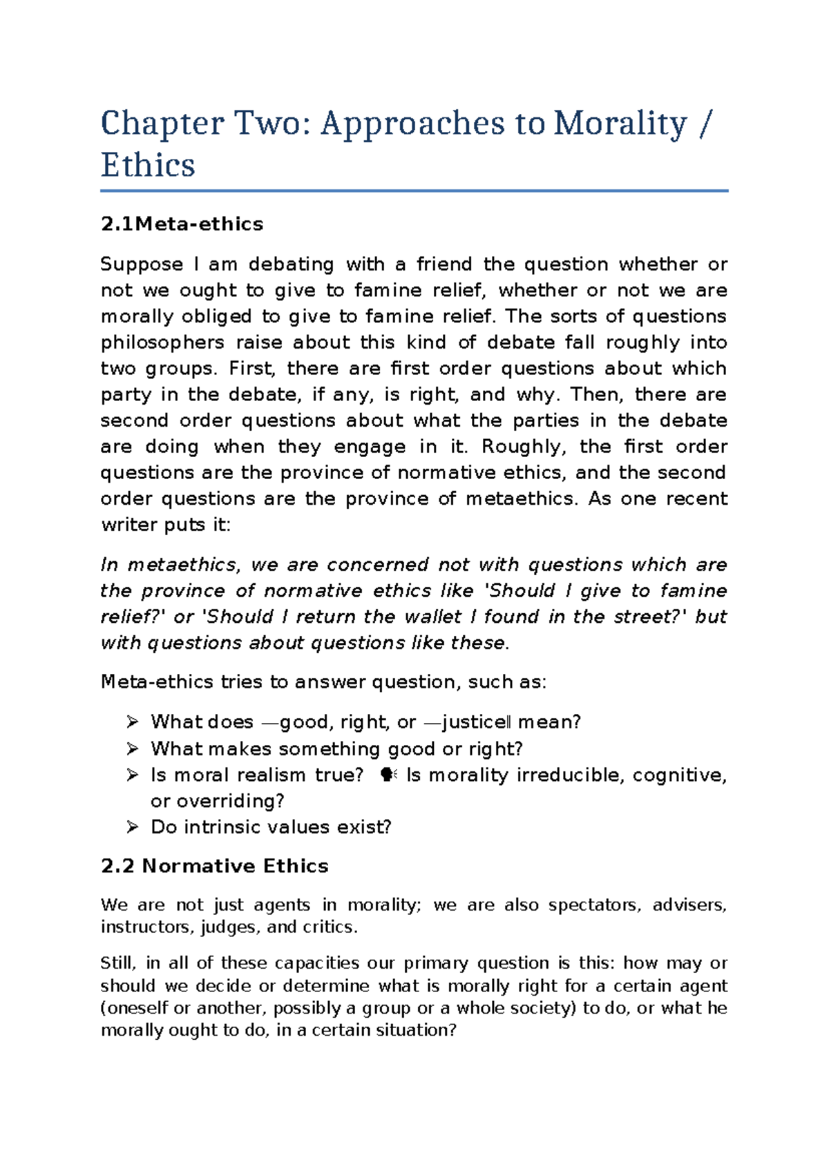 Chapter 2: Approaches to Morality and Ethics (PHIL 101) - Studocu