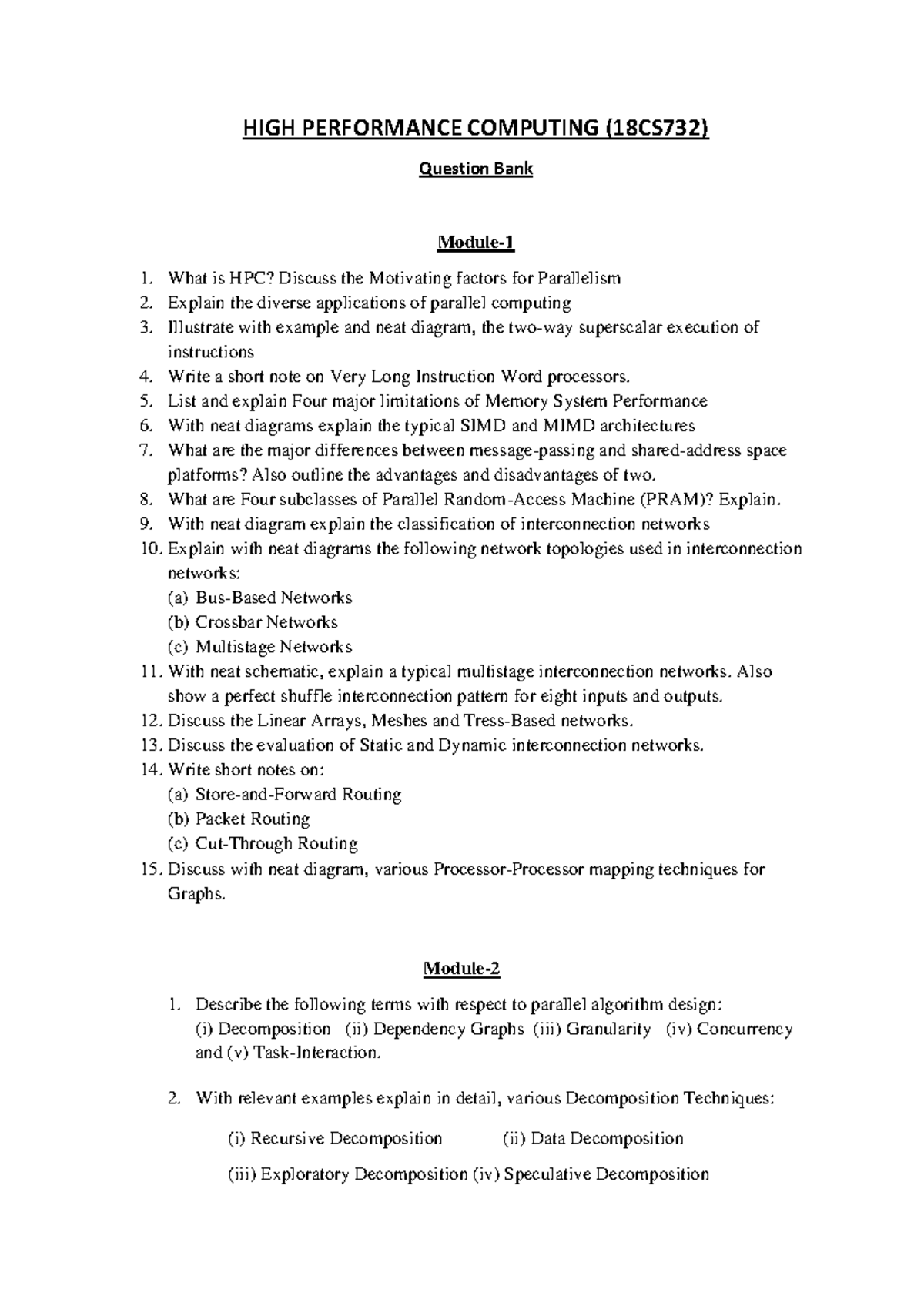 HPC Question Bank: Comprehensive Study Guide for 18CS732 Modules - Studocu