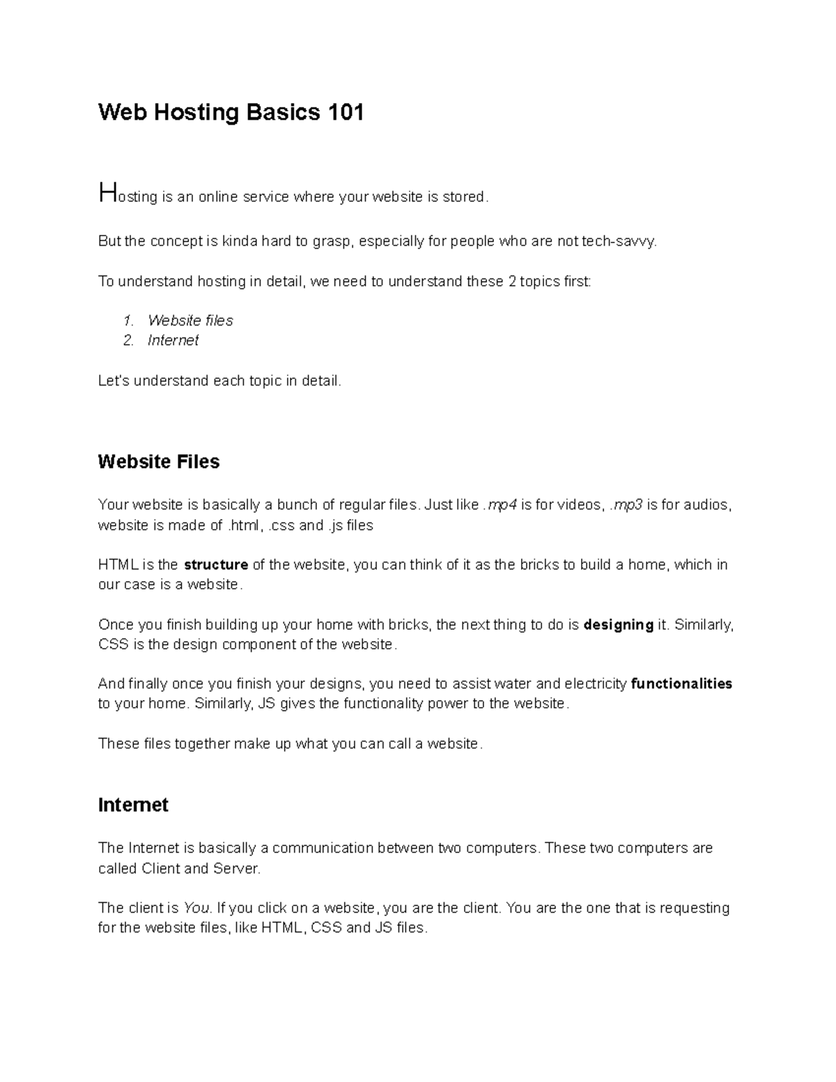 Web Hosting Basics 101: Understanding Types and Functions - Studocu
