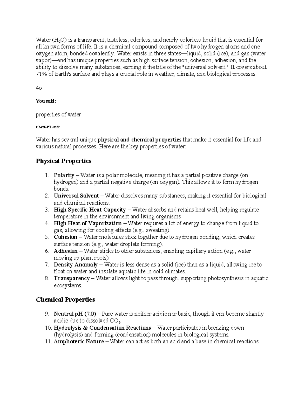 Properties and Behavior of Water: Essential for Life and Ecosystems ...