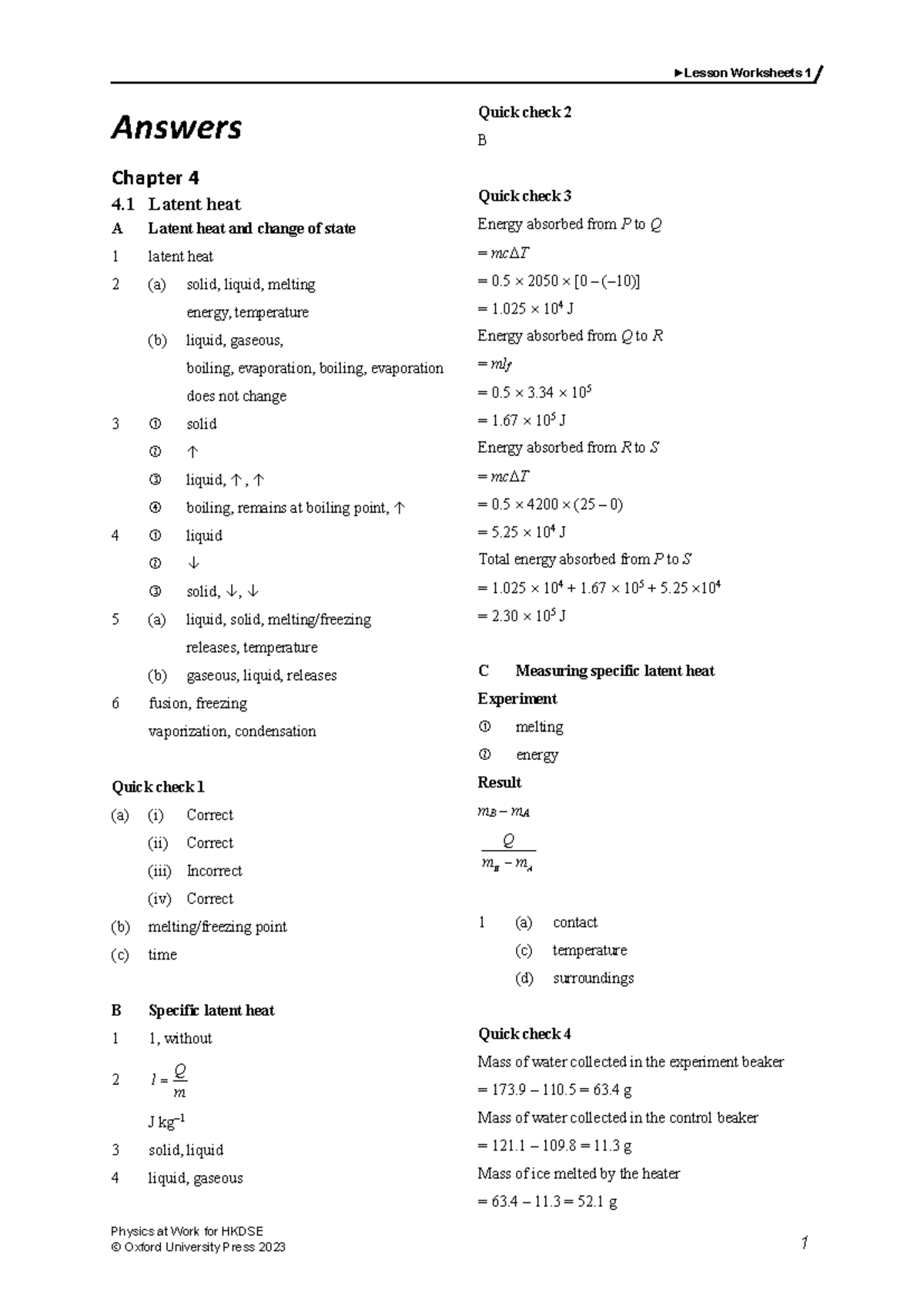 90E2C990 - Worksheets 1 Answers on Latent Heat and Energy Transfer ...