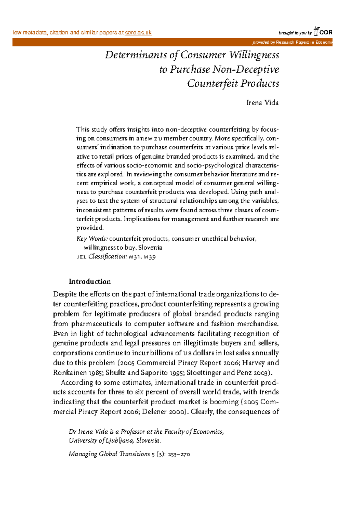 Determinants of Consumer Willingness to Purchase Counterfeits (ECO 101 ...
