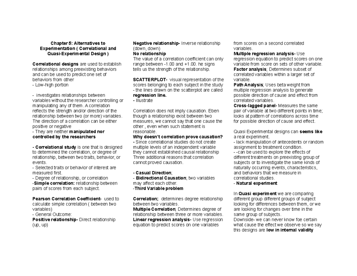Chapter 5: Correlational & Quasi-Experimental Design (Expeeee-1) - Studocu