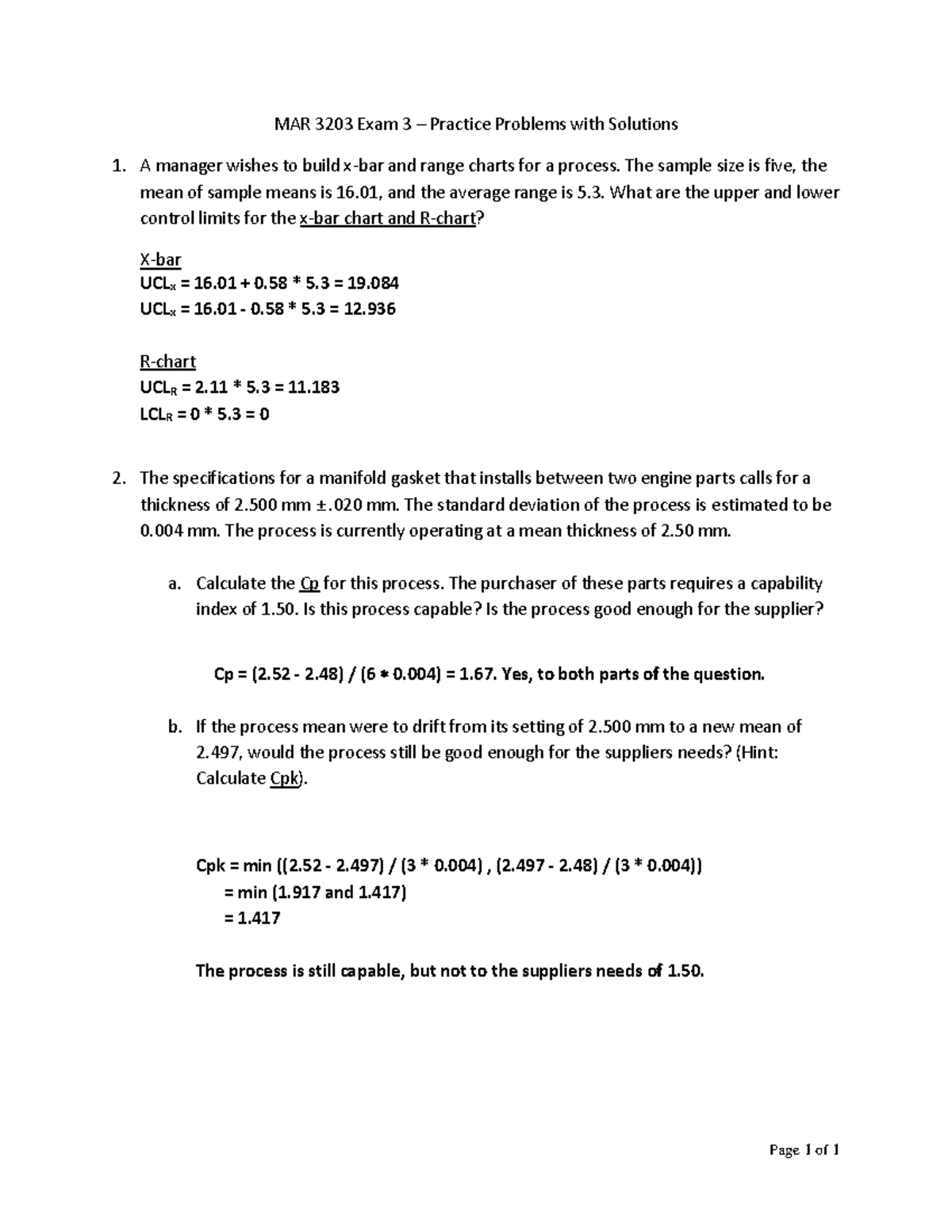 Exam 3 Practice Problems with Solutions - Page 1 of 1 MAR 3203 Exam 3 ...