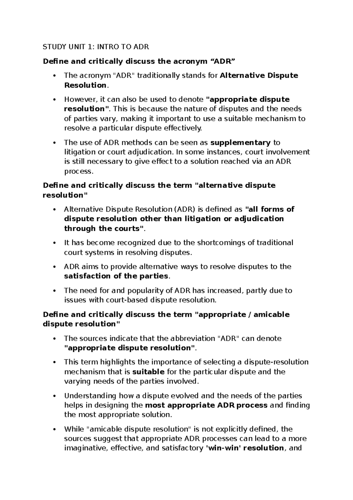 Study Unit 1-2: Introduction to ADR and Negotiation IURI 424 - Studocu