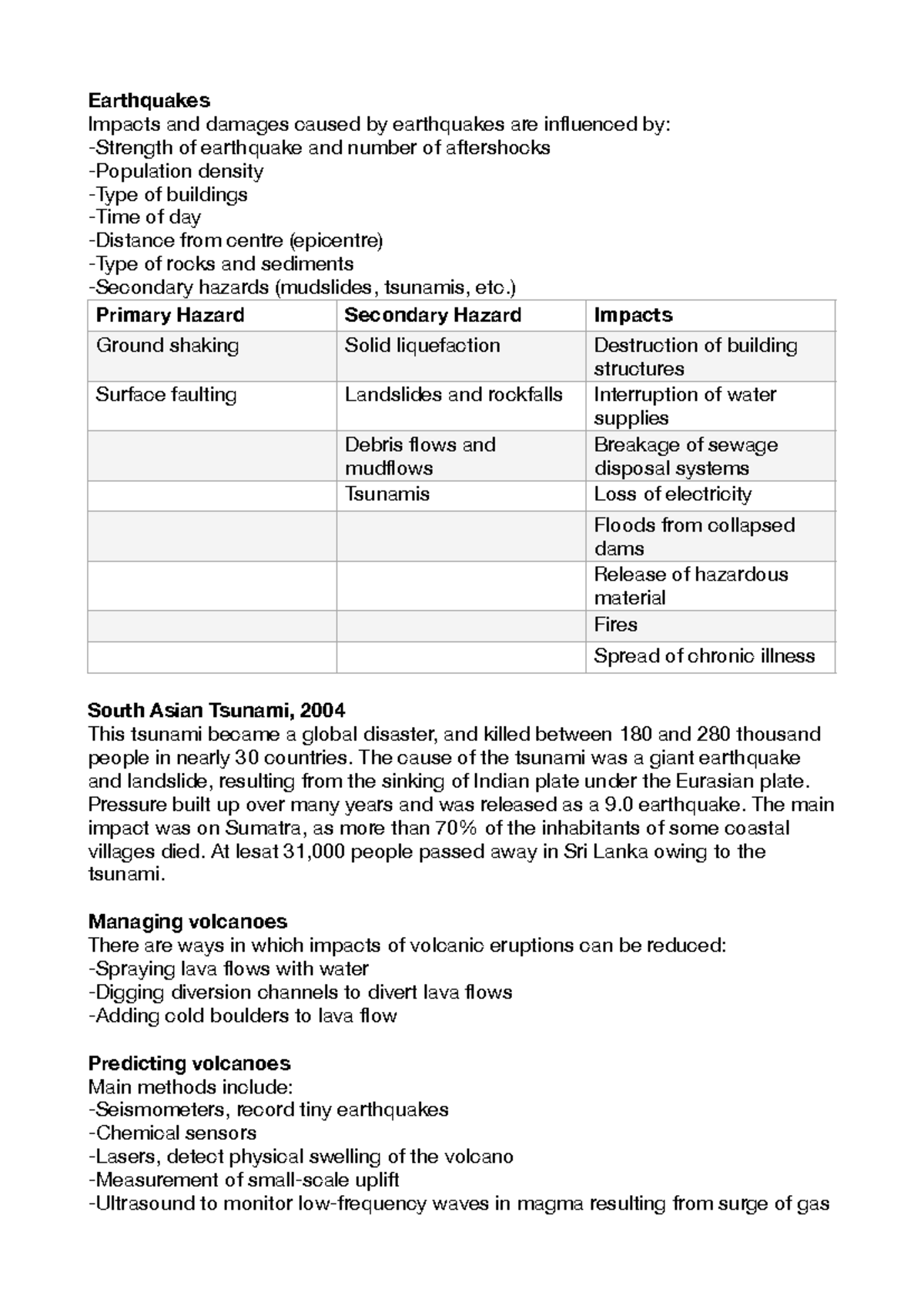 Earthquakes and Tsunamis: Impacts, Hazards, and Management Notes - Studocu