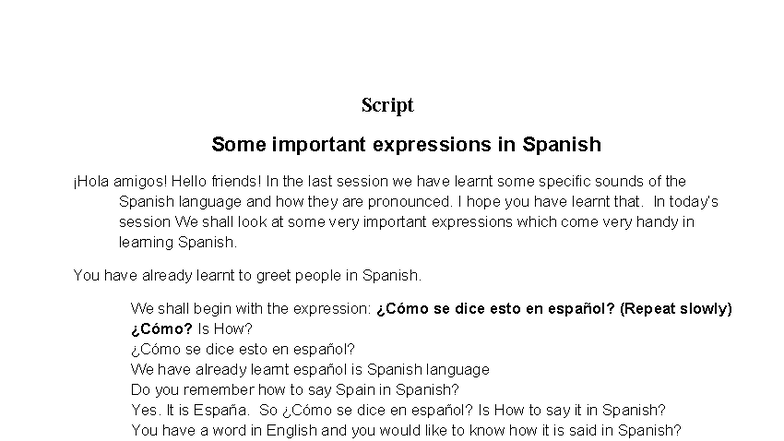 W1-L3 Important Spanish Expressions for Beginners - Studocu