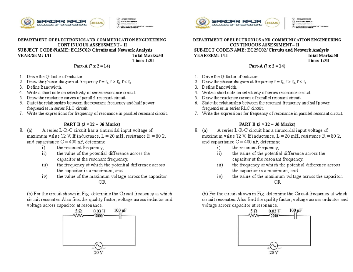 CNA CA-II: Circuits and Network Analysis Study Guide - Studocu
