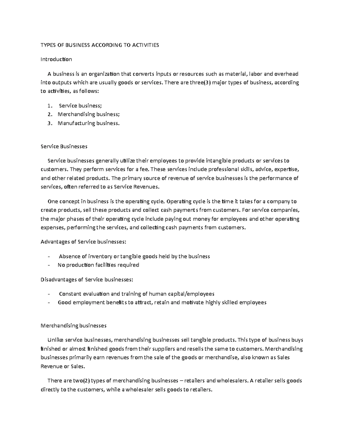 Types Of Business According To Activities - TYPES OF BUSINESS ACCORDING ...