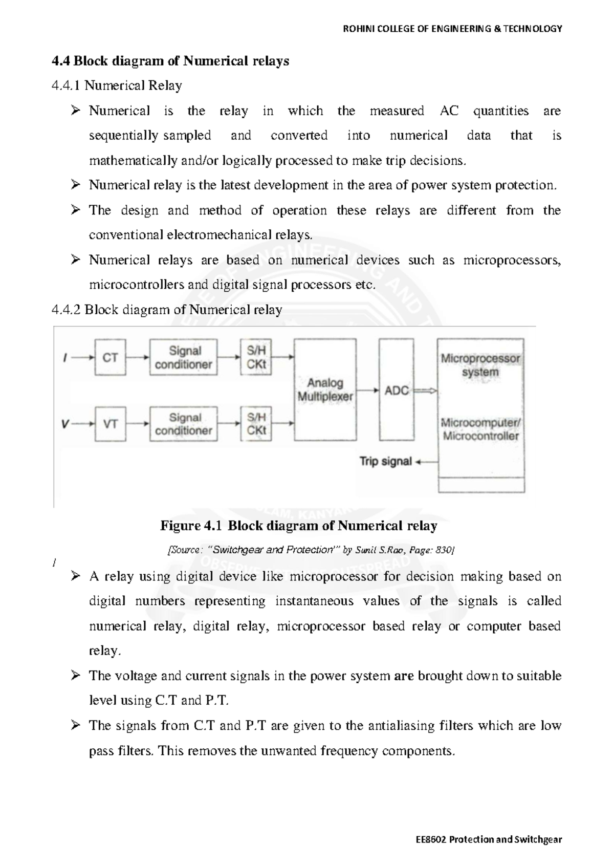 EE8602 Protection and Switchgear: Block Diagram of Numerical Relays ...