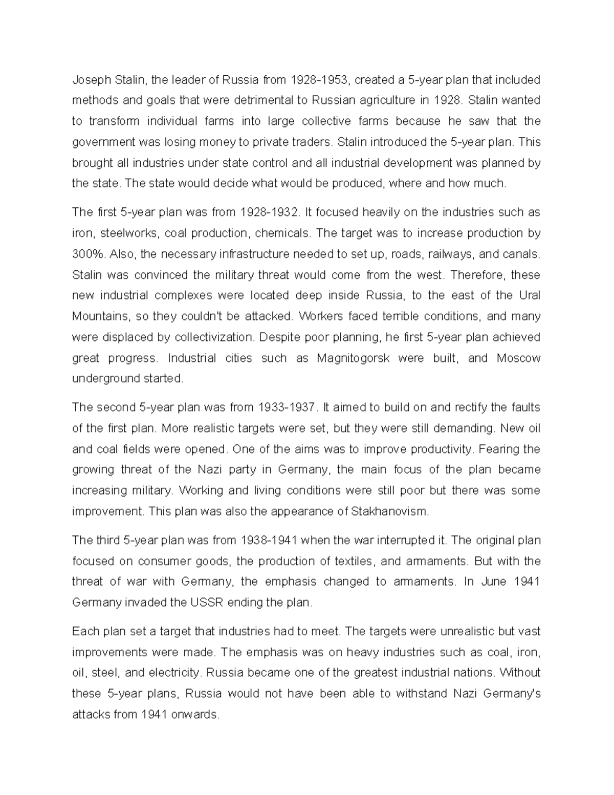 Stalin's Five Year Plan: Transforming Russian Industry (1928-1941 ...