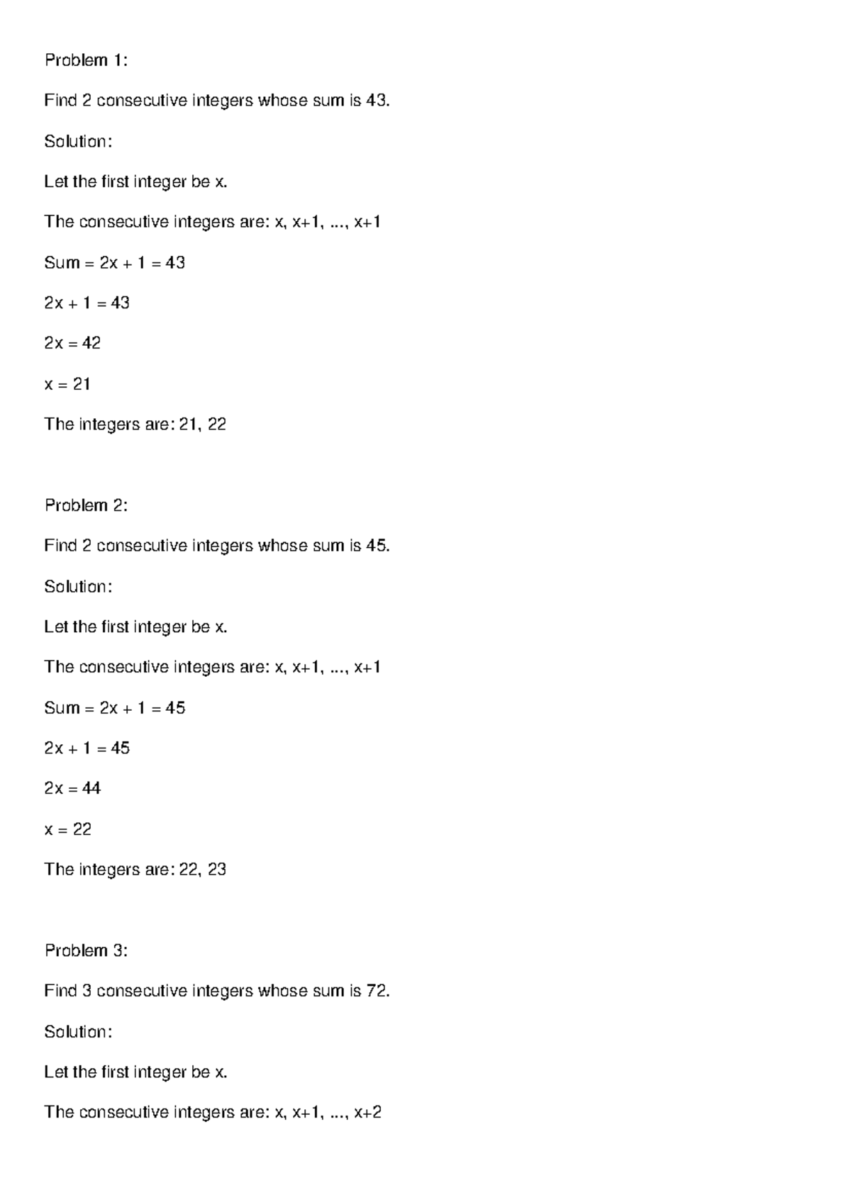 30 Consecutive Integer Problems: Solutions and Explanations - Studocu