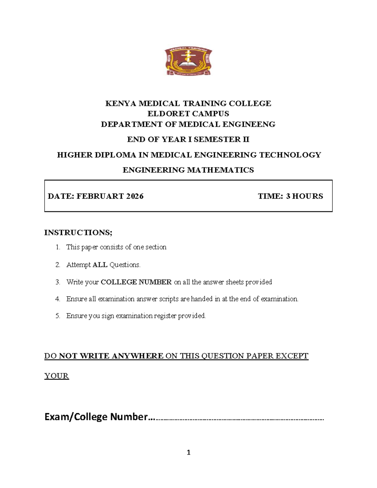 HND Engineering Mathematics End of Year Exam - B-Maths 1.2 - Studocu