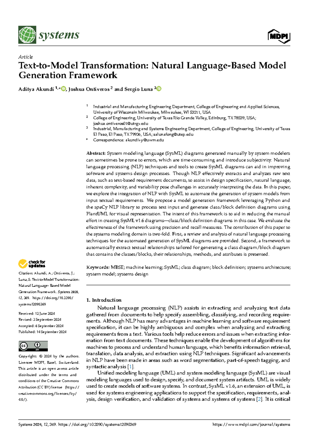 Text-to-Model Transformation: A Natural Language Processing Framework ...