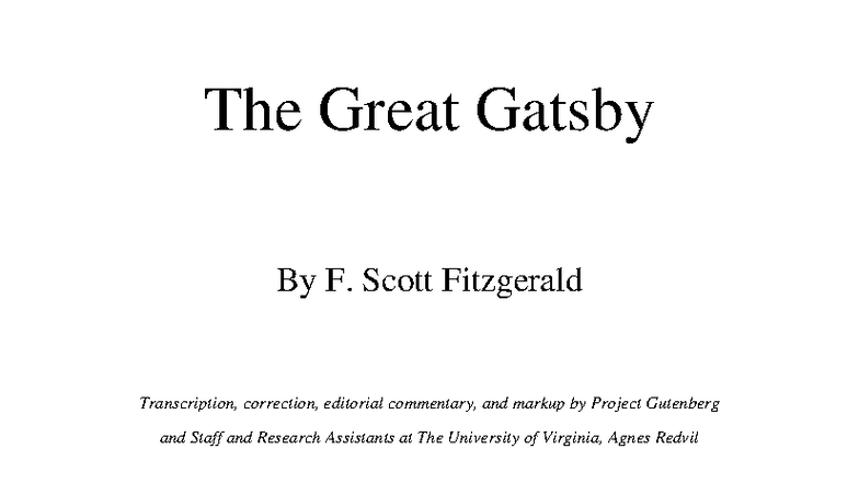 The Great Gatsby (ENG 101) - Transcription and Commentary - Studocu