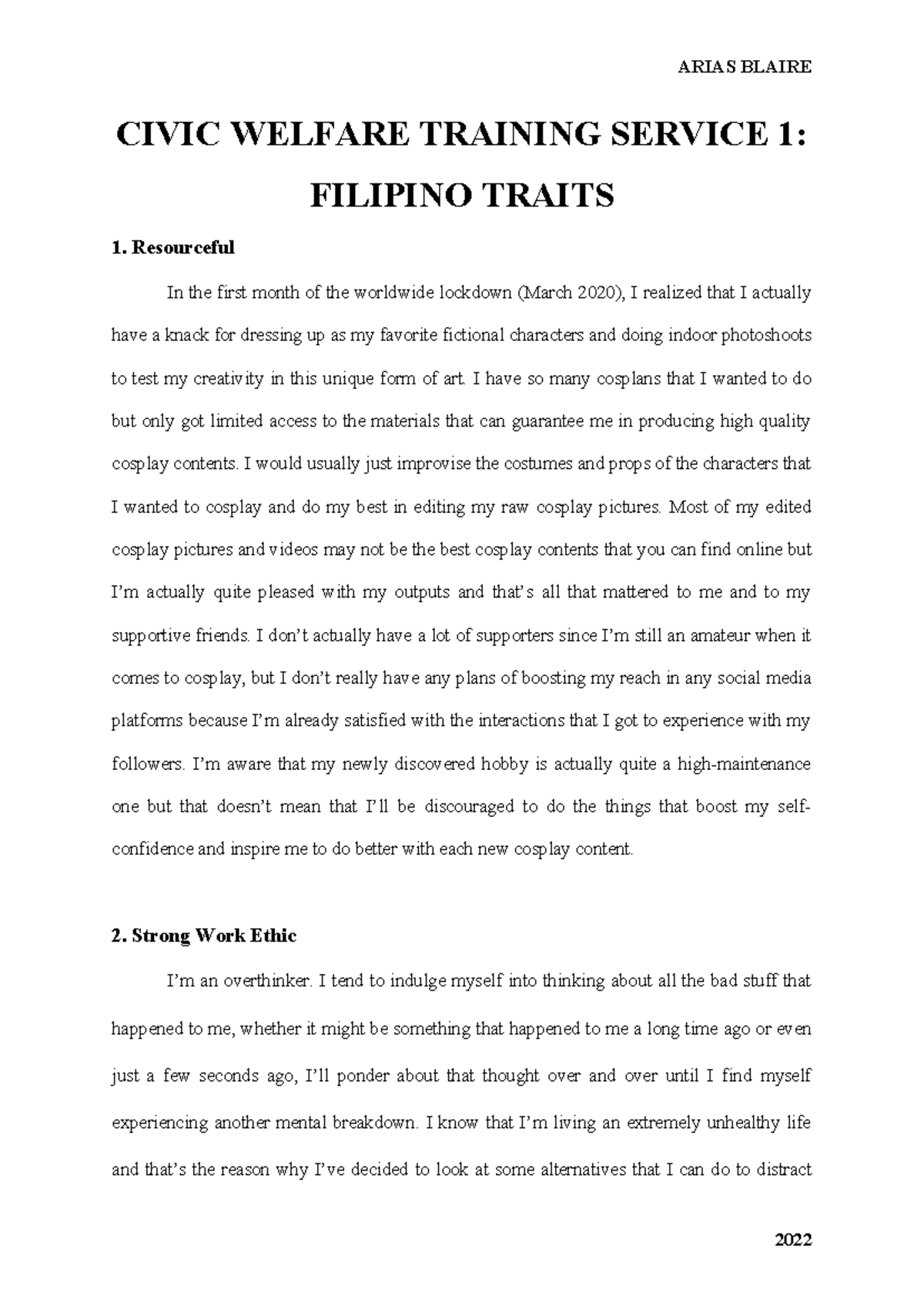Filipino Traits - ARIAS BLAIRE CIVIC WELFARE TRAINING SERVICE 1 ...