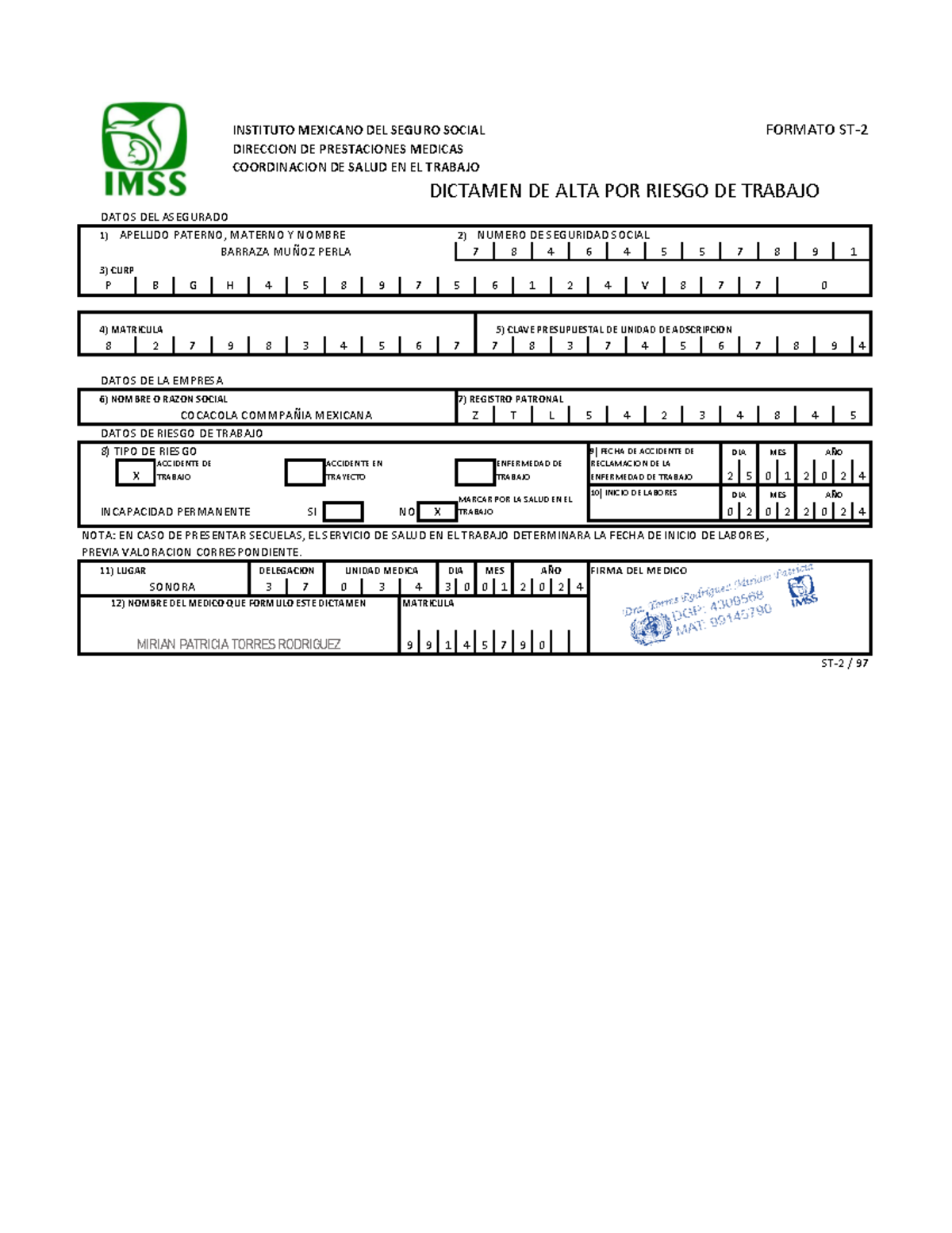 ST2 Muestra - INSTITUTO MEXICANO DEL SEGURO SOCIAL DIRECCION DE ...