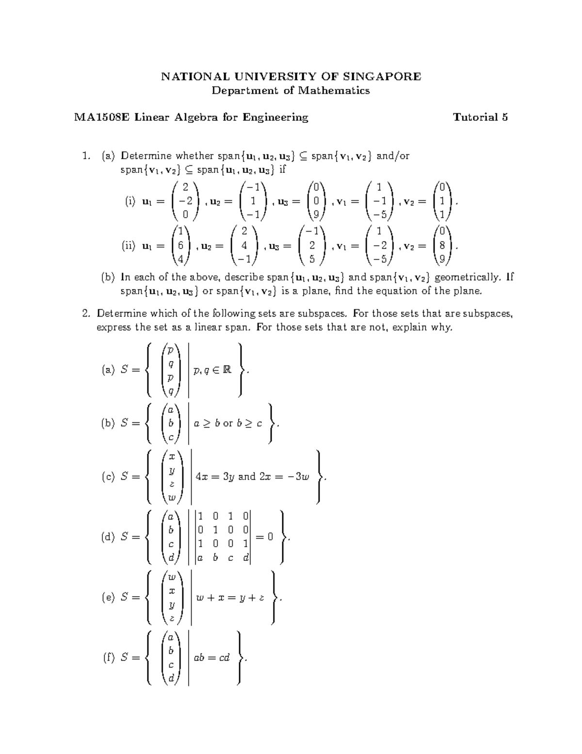 Tutorial 5 - NATIONAL UNIVERSITY OF SINGAPORE Department of Mathematics ...