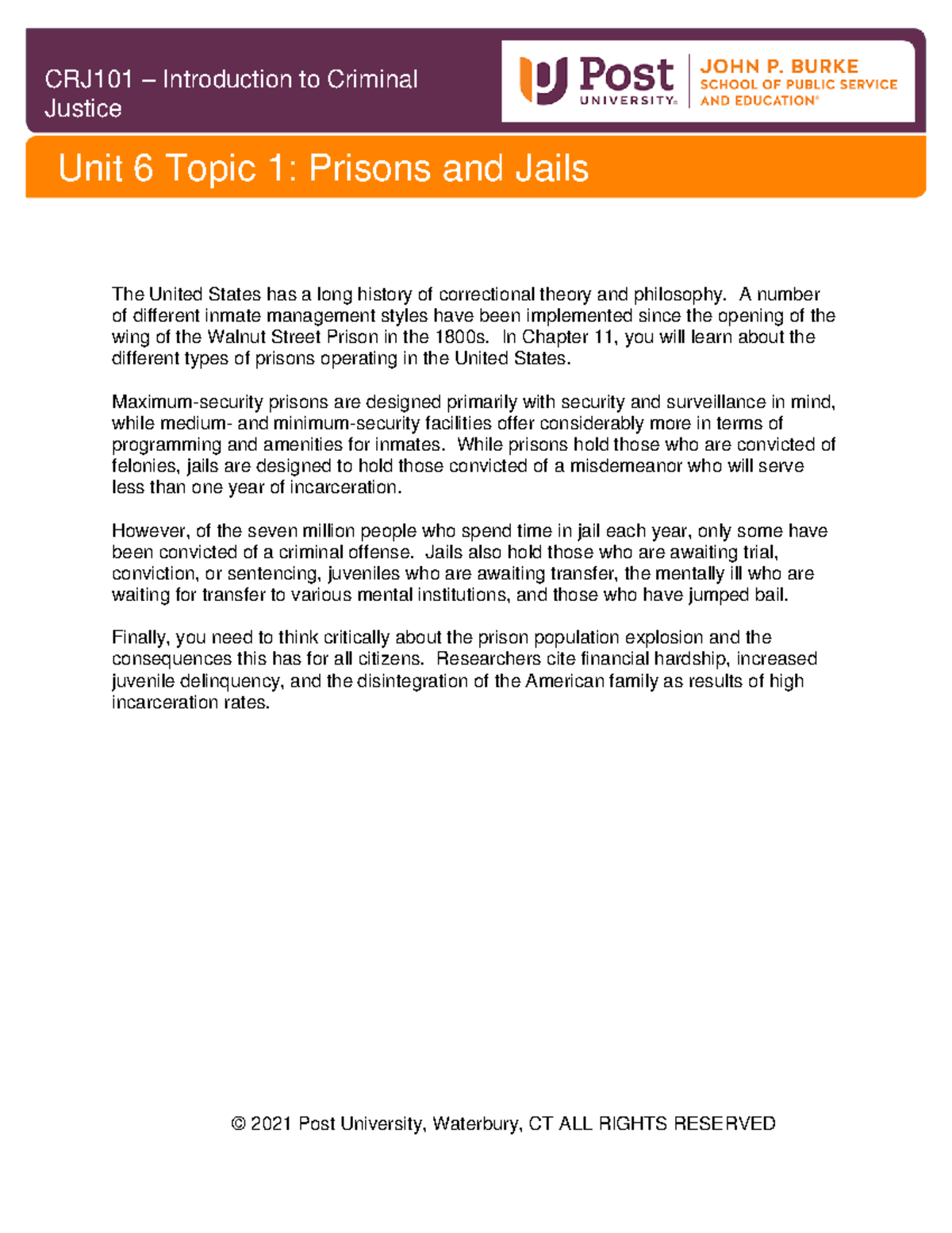 Unit-6-topic-1 CRJ101 - © 2021 Post University, Waterbury, CT ALL RIGHTS RESERVED The United ...