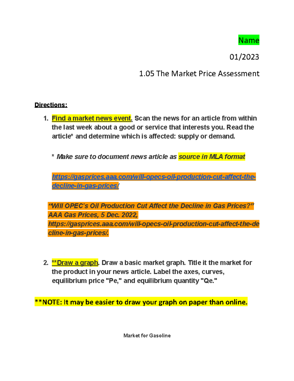 Market Price Assessment Guide for EEC 1.05 Class - Studocu