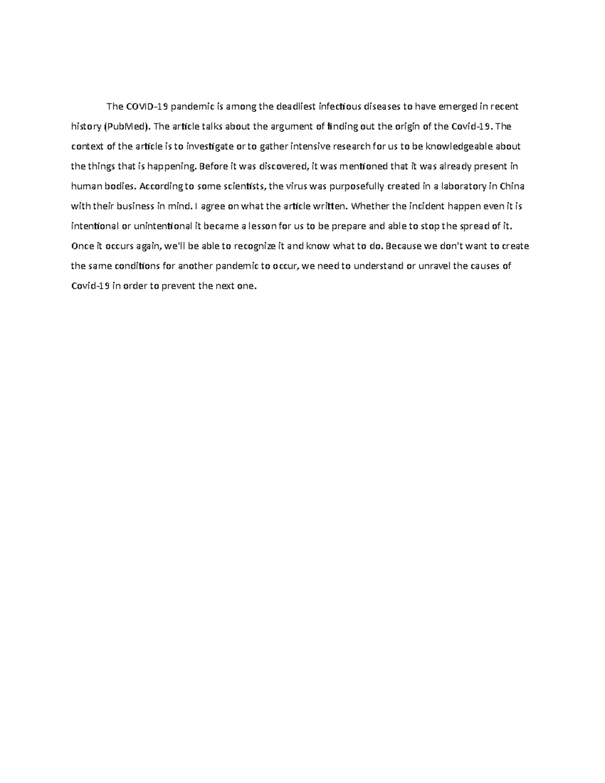 Activity 1 - Responding to Text - The COVID-19 pandemic is among the ...