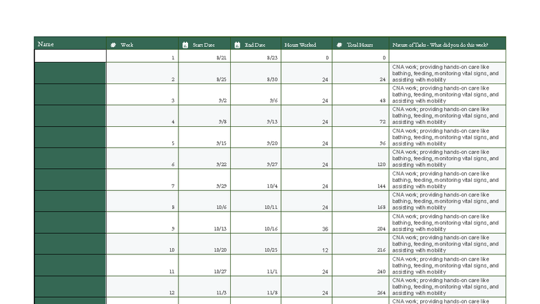 Practicum Fall 2025 Timesheet: Weekly Care Activities Log - Studocu