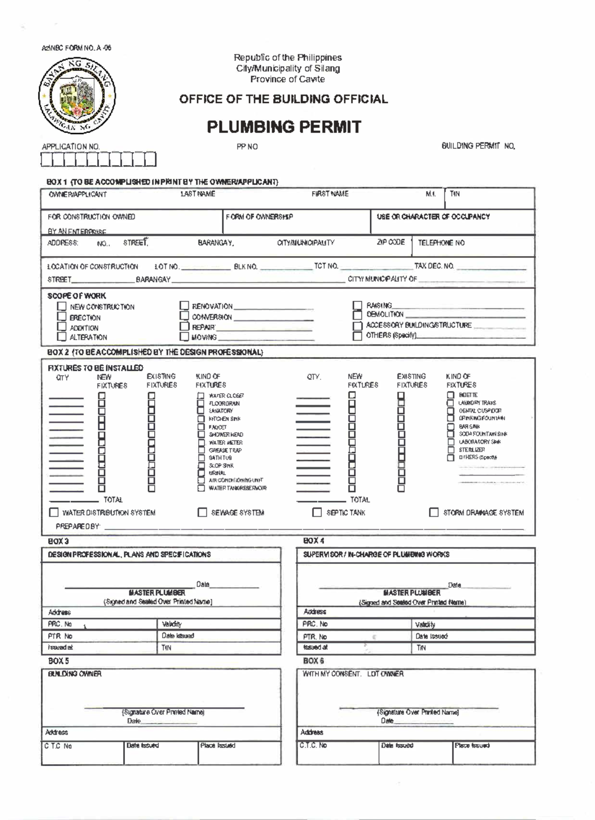 Plumbing Permit Application Form - Republic of the Philippines - Studocu