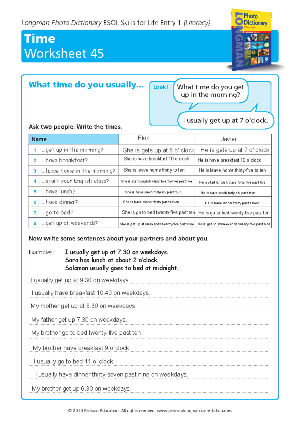 Longman Photo Dictionary ESOL Skills for Life Entry 1 - Time Worksheets ...