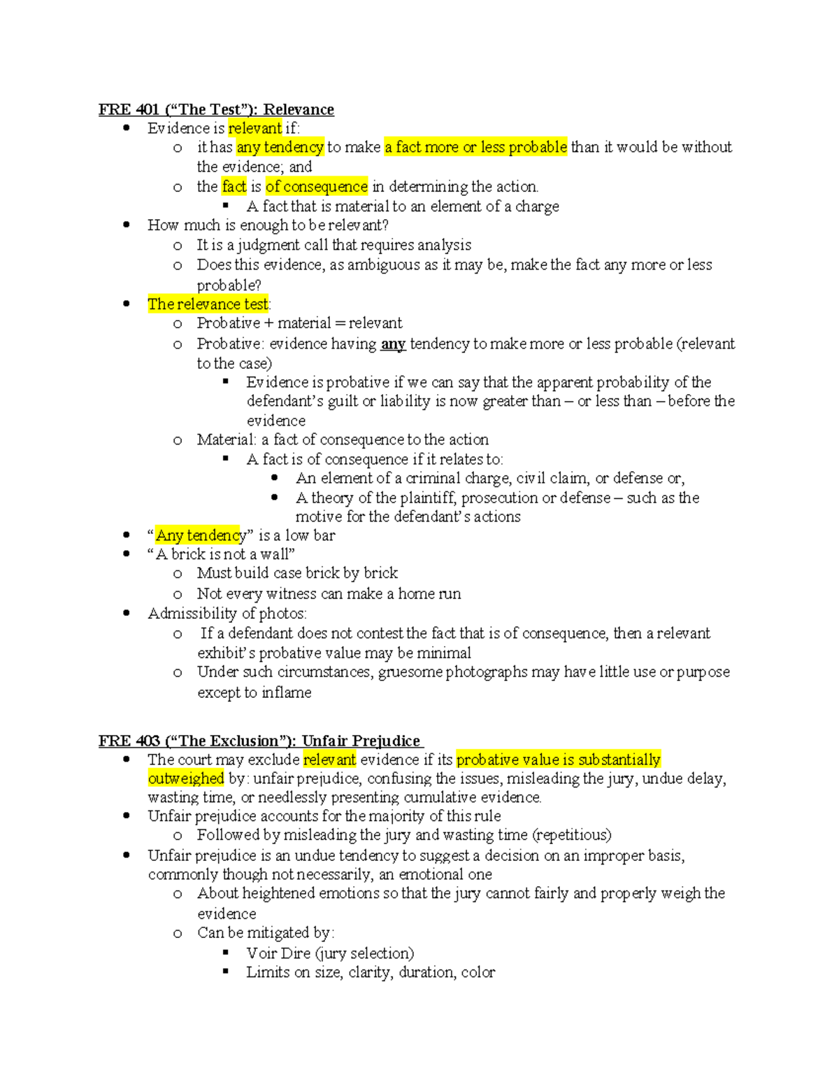 Evidence Outline - FRE 401 (“The Test”): Relevance Evidence is relevant ...