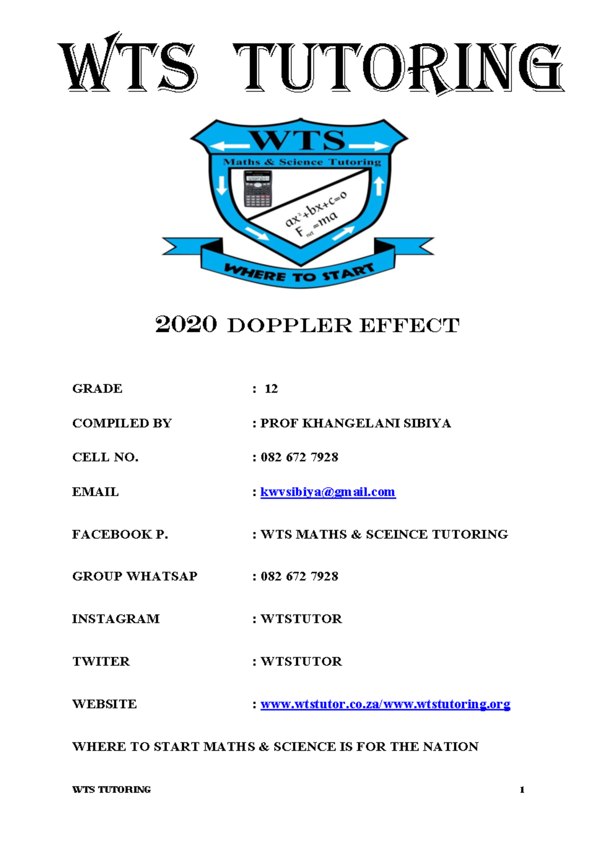 Grade 12 Doppler Effect Overview and Applications - WTS 2020 - Studocu