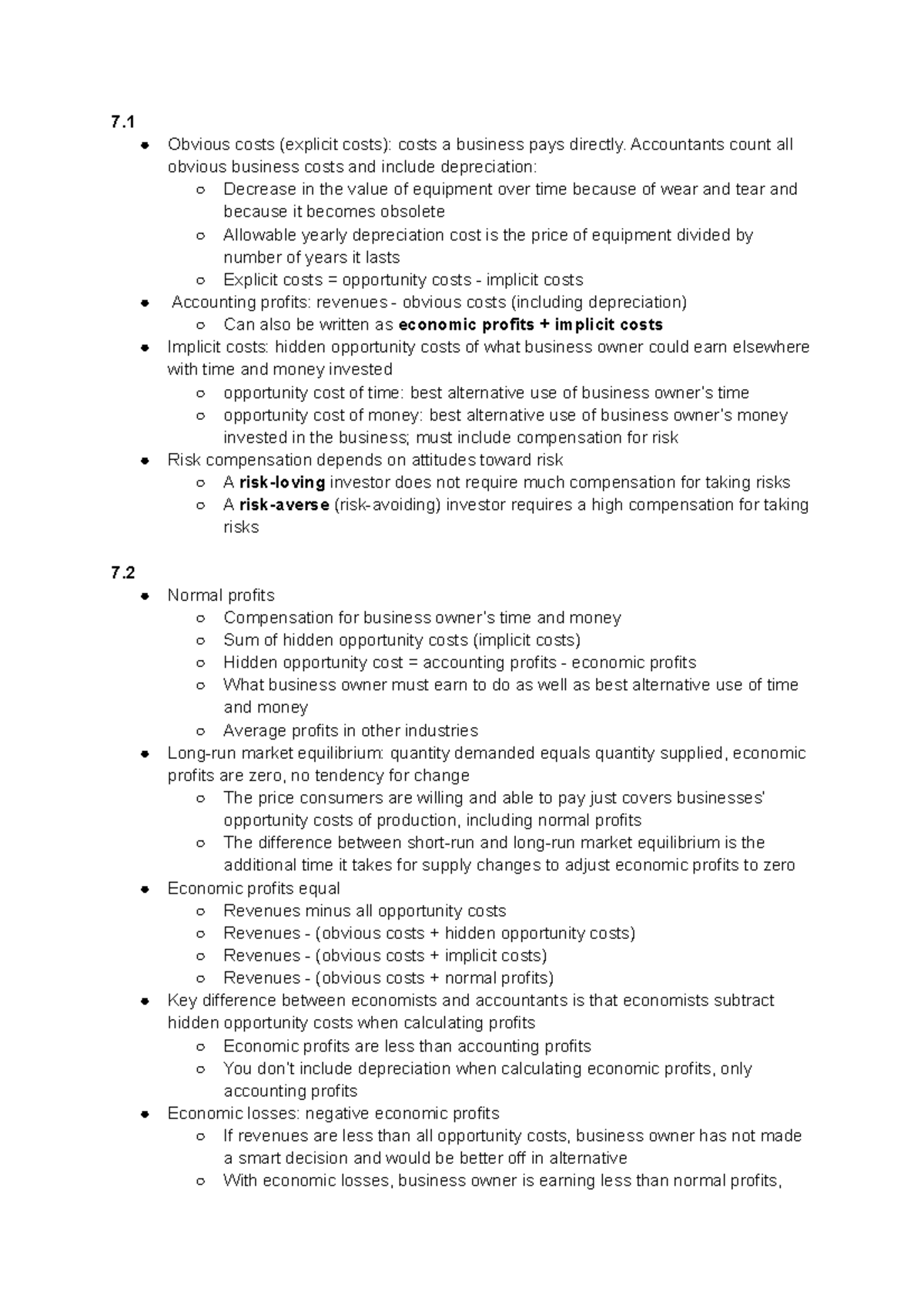 Lecture Module 7 Notes - 7. Obvious costs (explicit costs): costs a ...