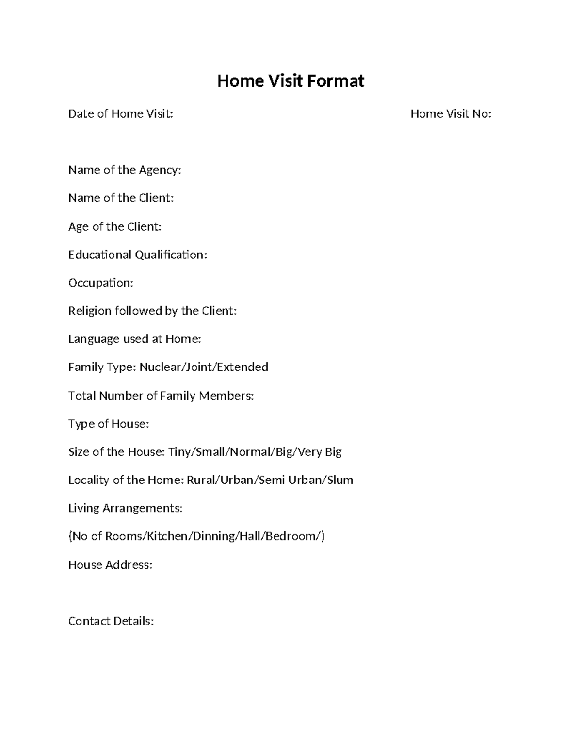 Home Visit Format - Class Notes for Social Work (SW101) - Studocu