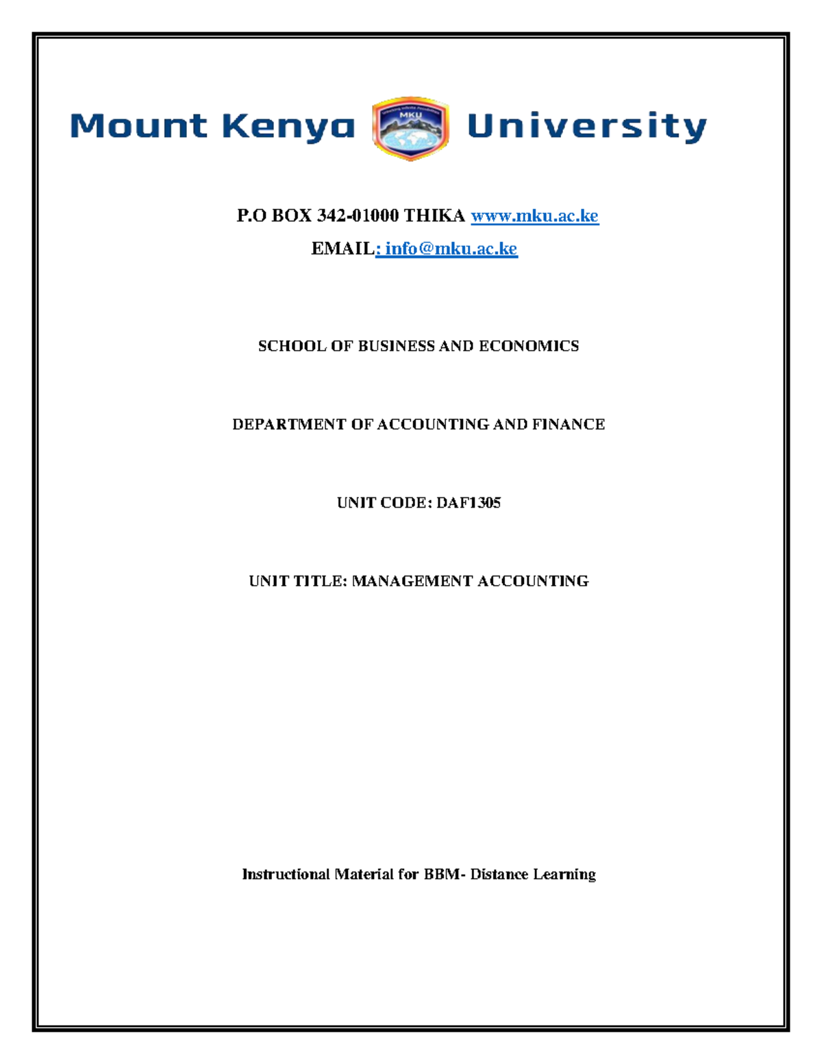 DAF1305: Comprehensive Guide to Management Accounting Concepts - Studocu