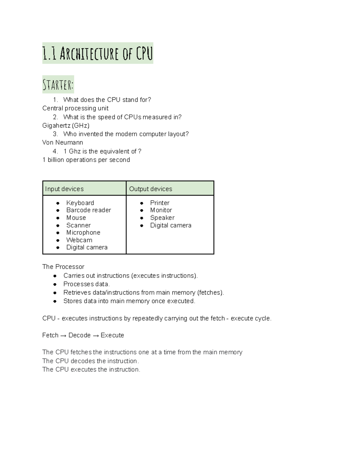 1.1 CPU Architecture Overview and Functionality - Studocu