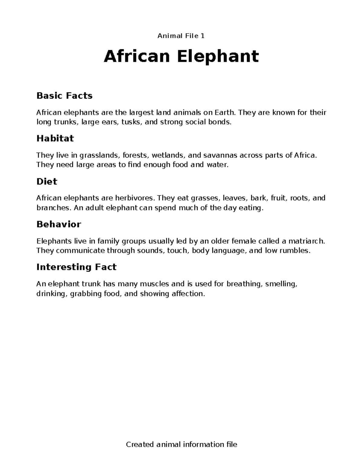 Animal File 1: African Elephant - Key Facts and Insights - Studocu