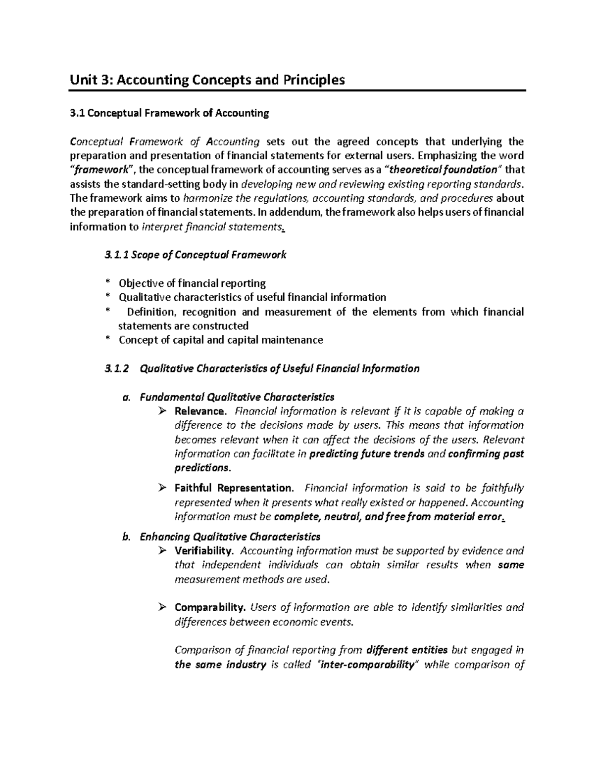 Unit 3: Accounting Concepts & Principles Overview (ACCT 101) - Studocu