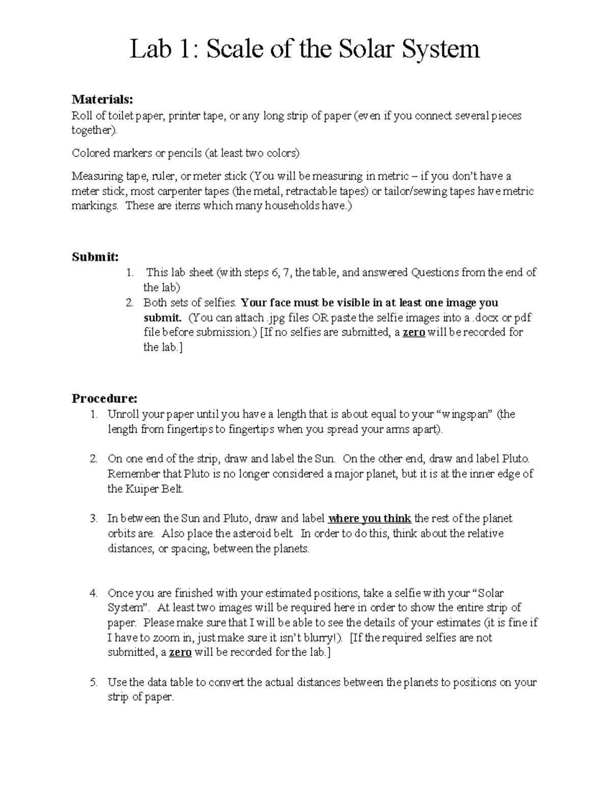 Lab 1: Scale of the Solar System Activity and Submission Guide - Studocu