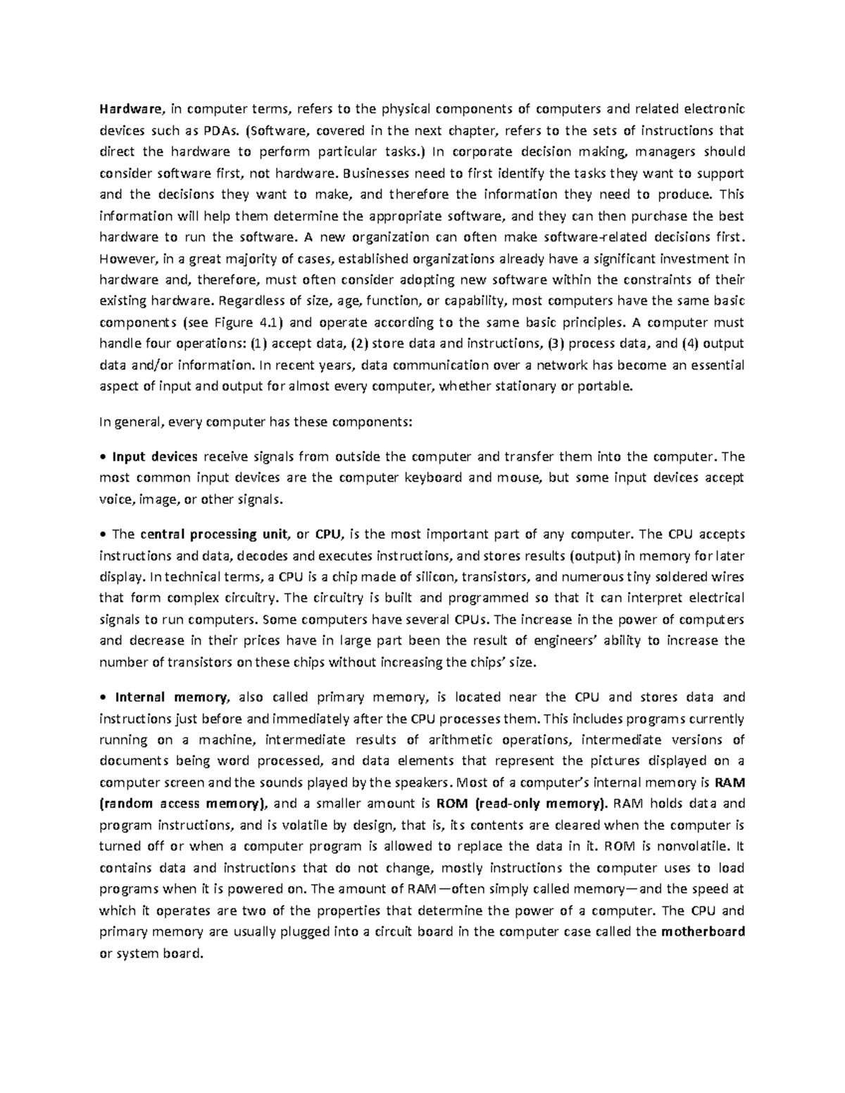 Computer Hardware Overview: Key Components and Functions - Studocu