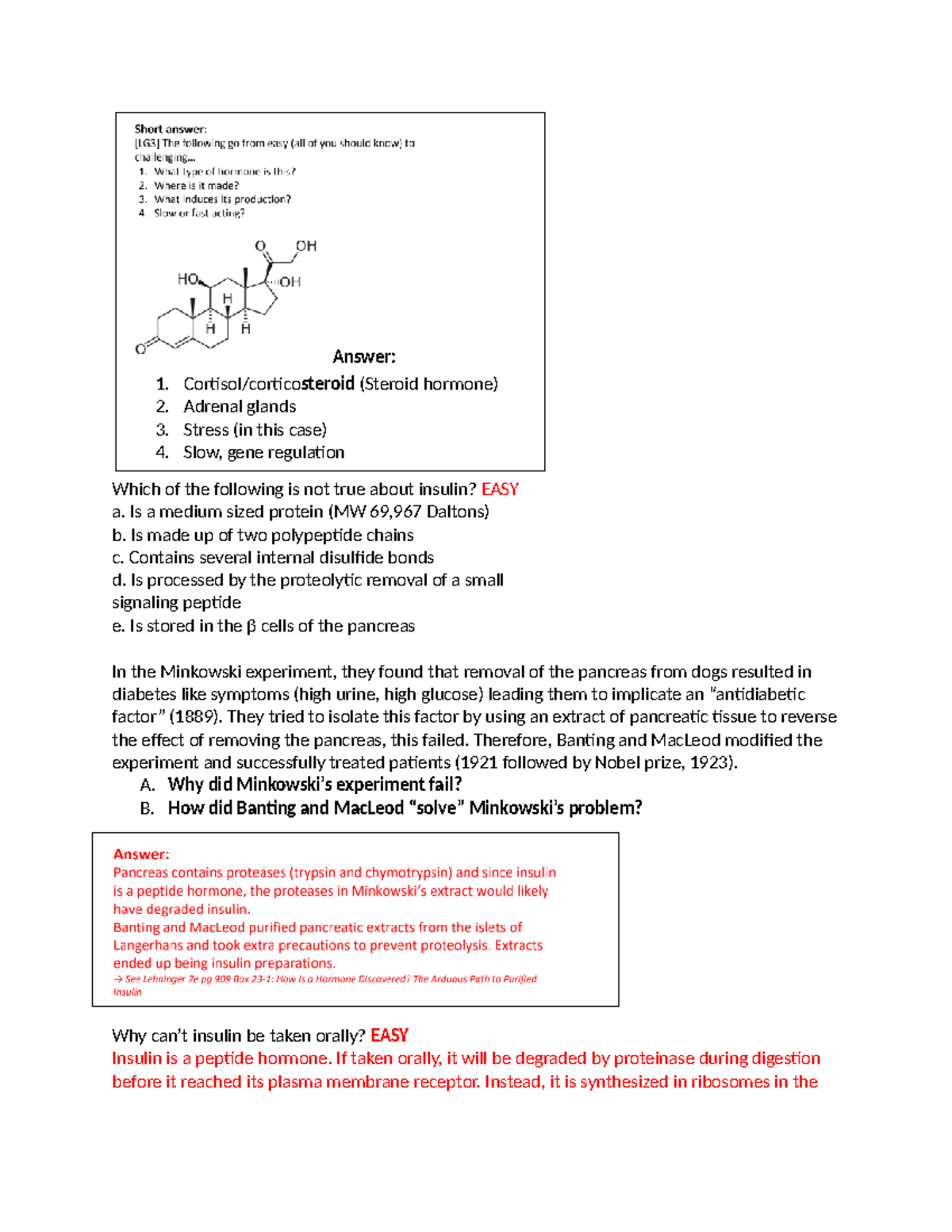 Ch 23: Sample Questions & Answers on Insulin & Diabetes Mechanisms ...