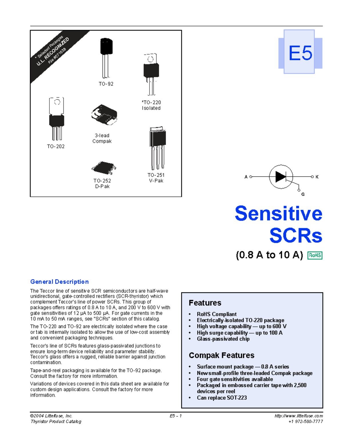 EC103B - Sensitive SCRs Data Sheet Overview and Specifications - Studocu