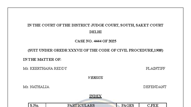 Summary Suit Under Order 37 of CPC - Case No. 2025 - Studocu