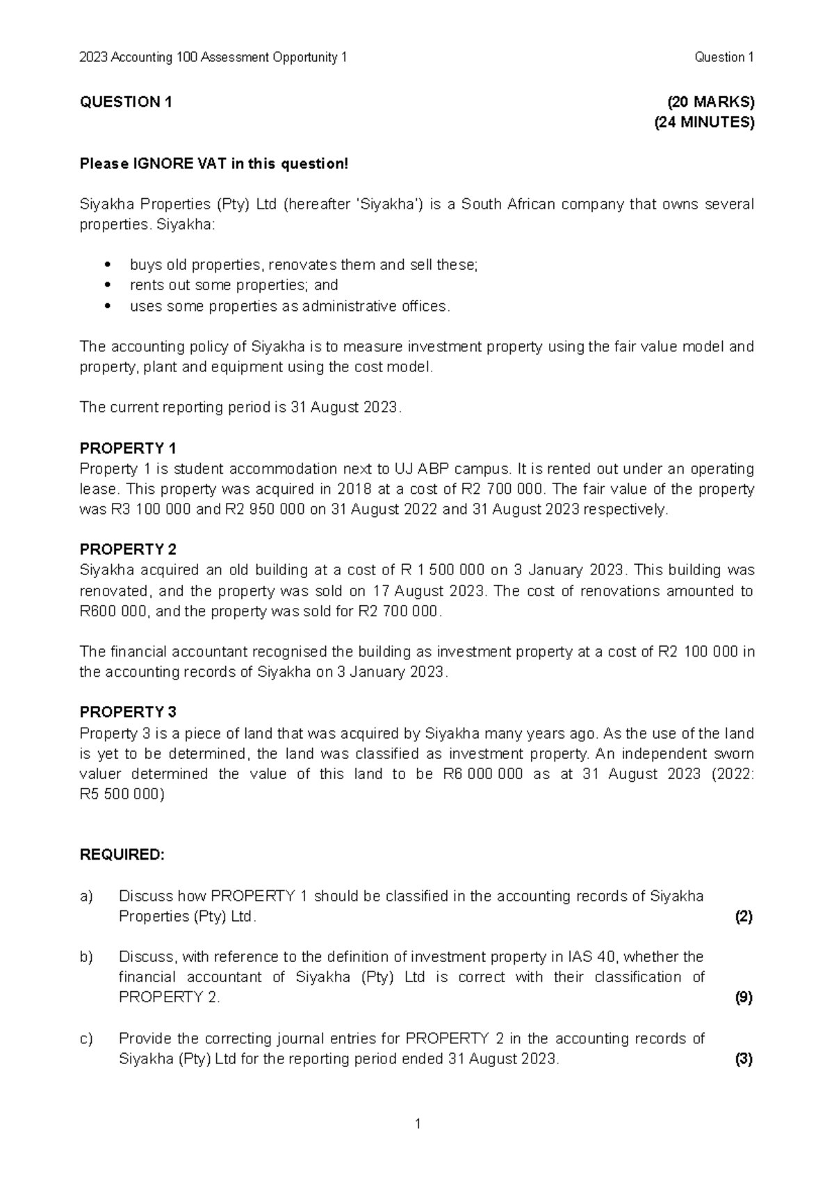 ACC100 AO5 Q1 2023 - TEST SOLUTIONS - QUESTION 1 (20 MARKS) (24 MINUTES ...