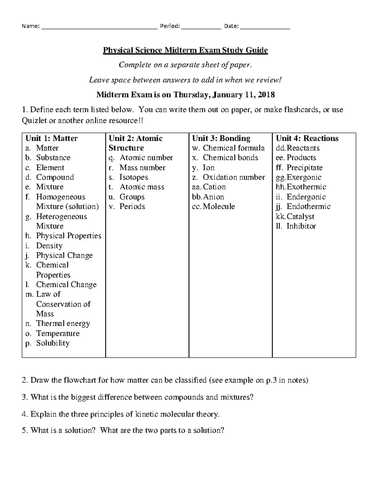 Physical Science PS101 Midterm Exam Study Guide 2018 - Studocu