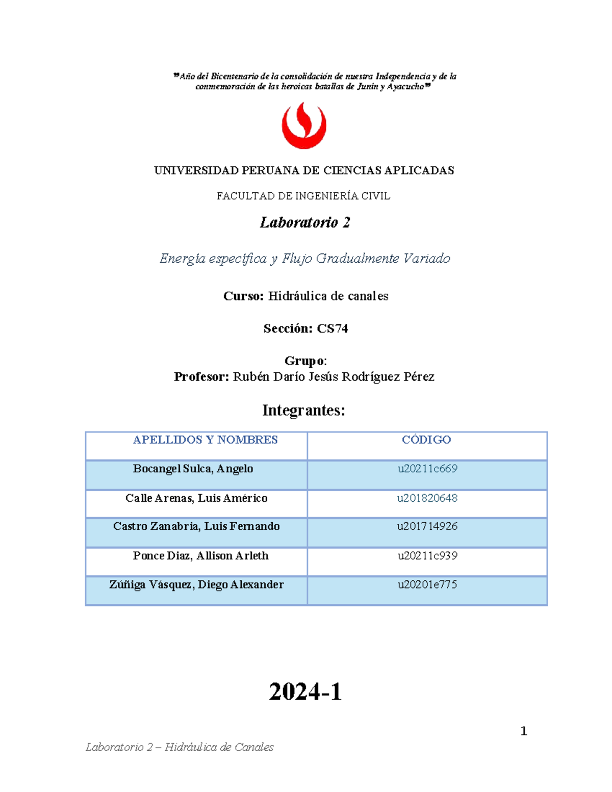 Canales - Lab 2 - Informe de Hidráulica de Canales - Studocu