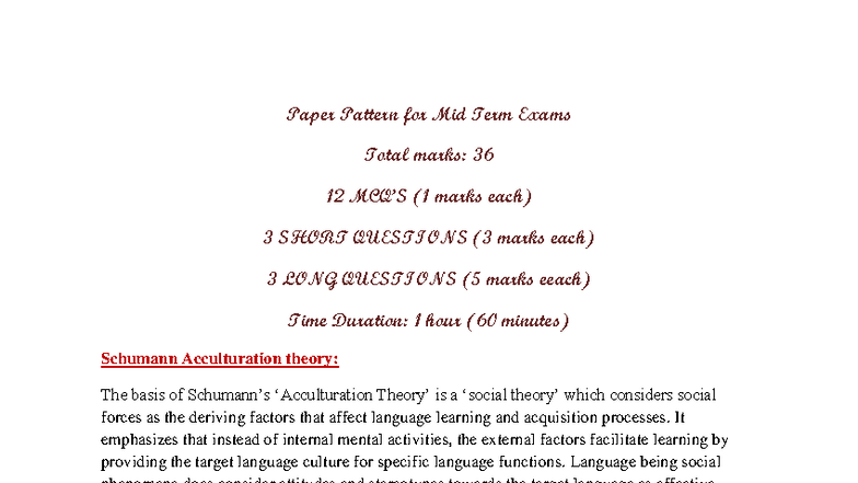 ENG505 Midterm Exam Paper Pattern and Key Concepts Summary - Studocu
